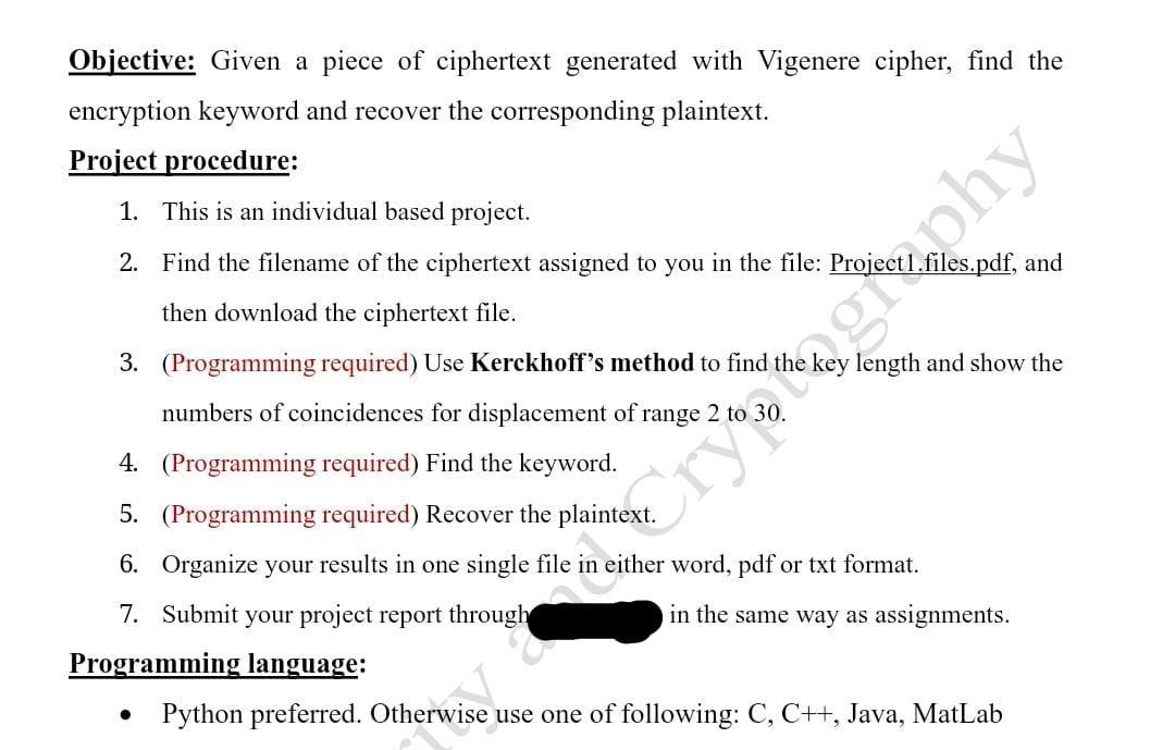 Objective: Given a piece of ciphertext generated with | Chegg.com