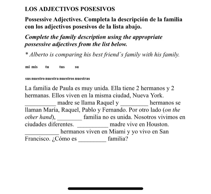 LOS ADJECTIVOS POSESIVOS Possessive Adjectives. | Chegg.com