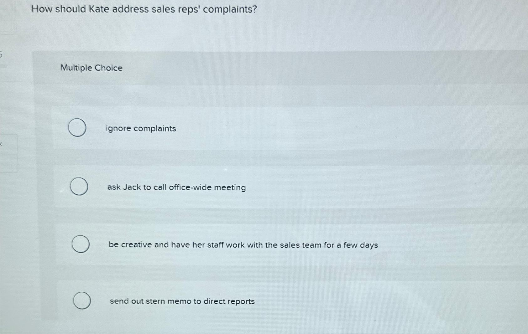 Solved How should Kate address sales reps' | Chegg.com