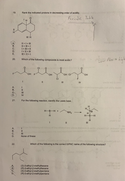 Solved 19. Rank the indicated protons in decreasing order of | Chegg.com