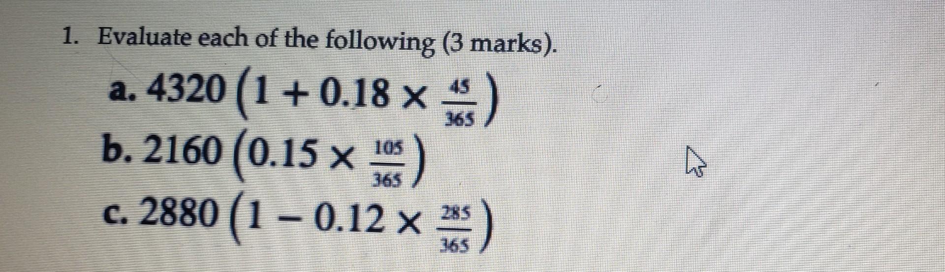 Solved 1. Evaluate each of the following ( 3 marks). a. | Chegg.com