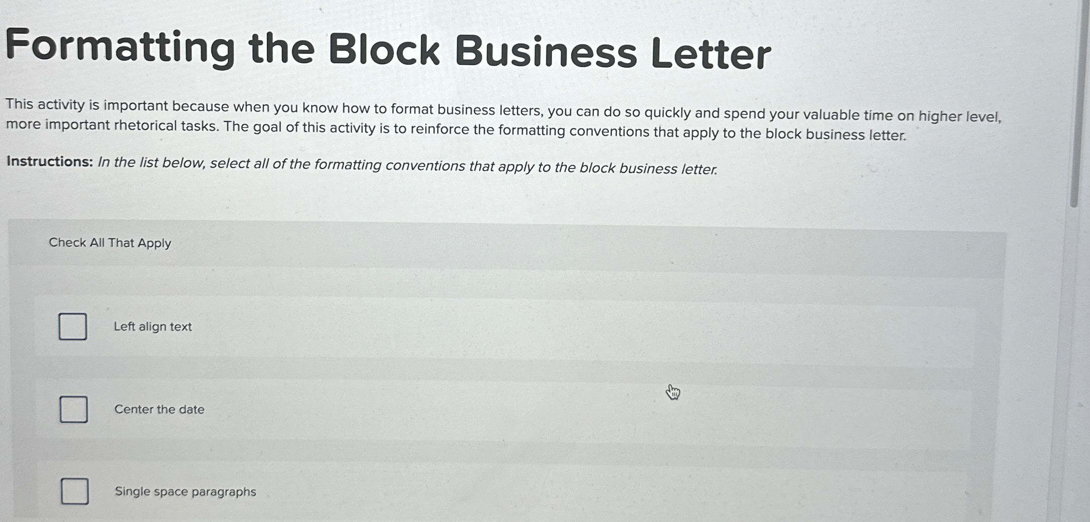 Solved Formatting the Block Business LetterThis activity is | Chegg.com