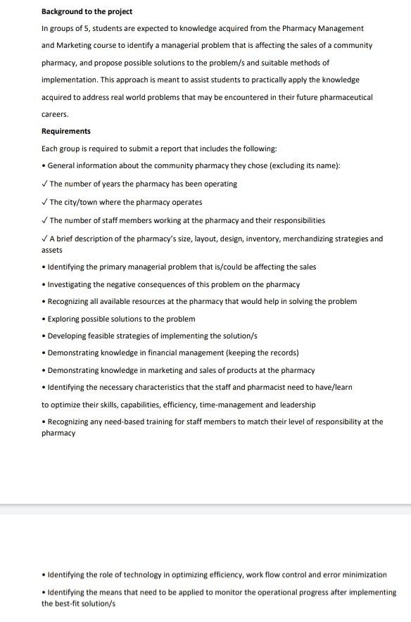 Solved Background to the project In groups of 5, students | Chegg.com