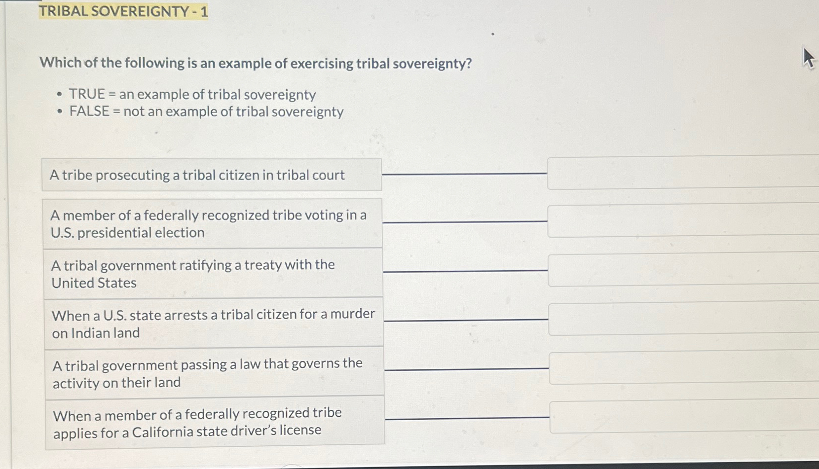 Solved TRIBAL SOVEREIGNTY - 1Which of the following is an | Chegg.com