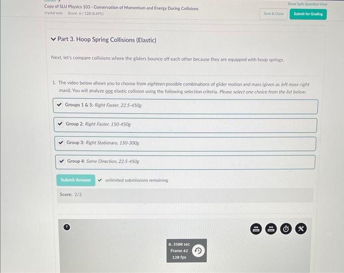 ∨ Part 3. Hoop Spring Collisions (Elastic) Next, | Chegg.com