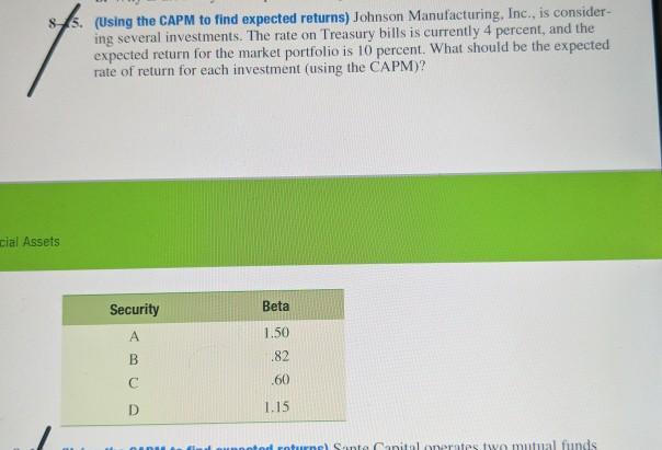 Solved (Using the CAPM to find expected returns) Johnson | Chegg.com