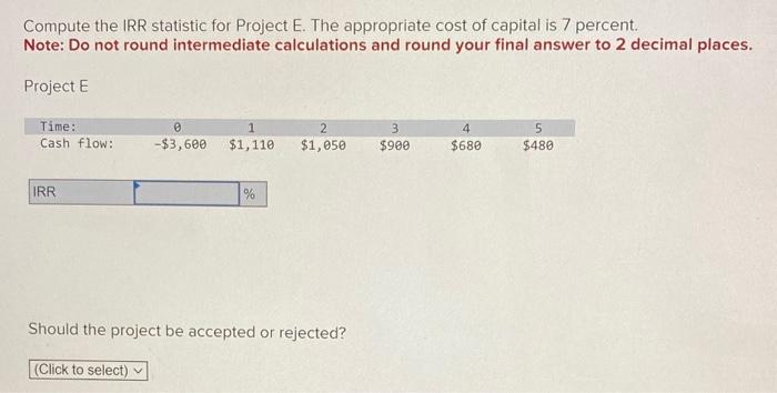 Solved Compute the IRR statistic for Project E. The | Chegg.com