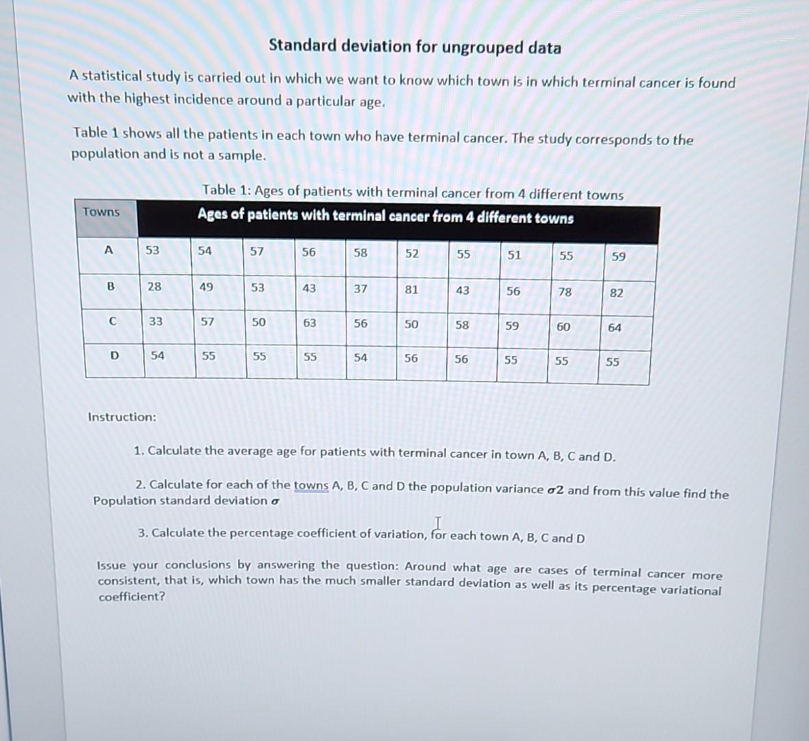 Solved Population variance calculation: Calculation of | Chegg.com