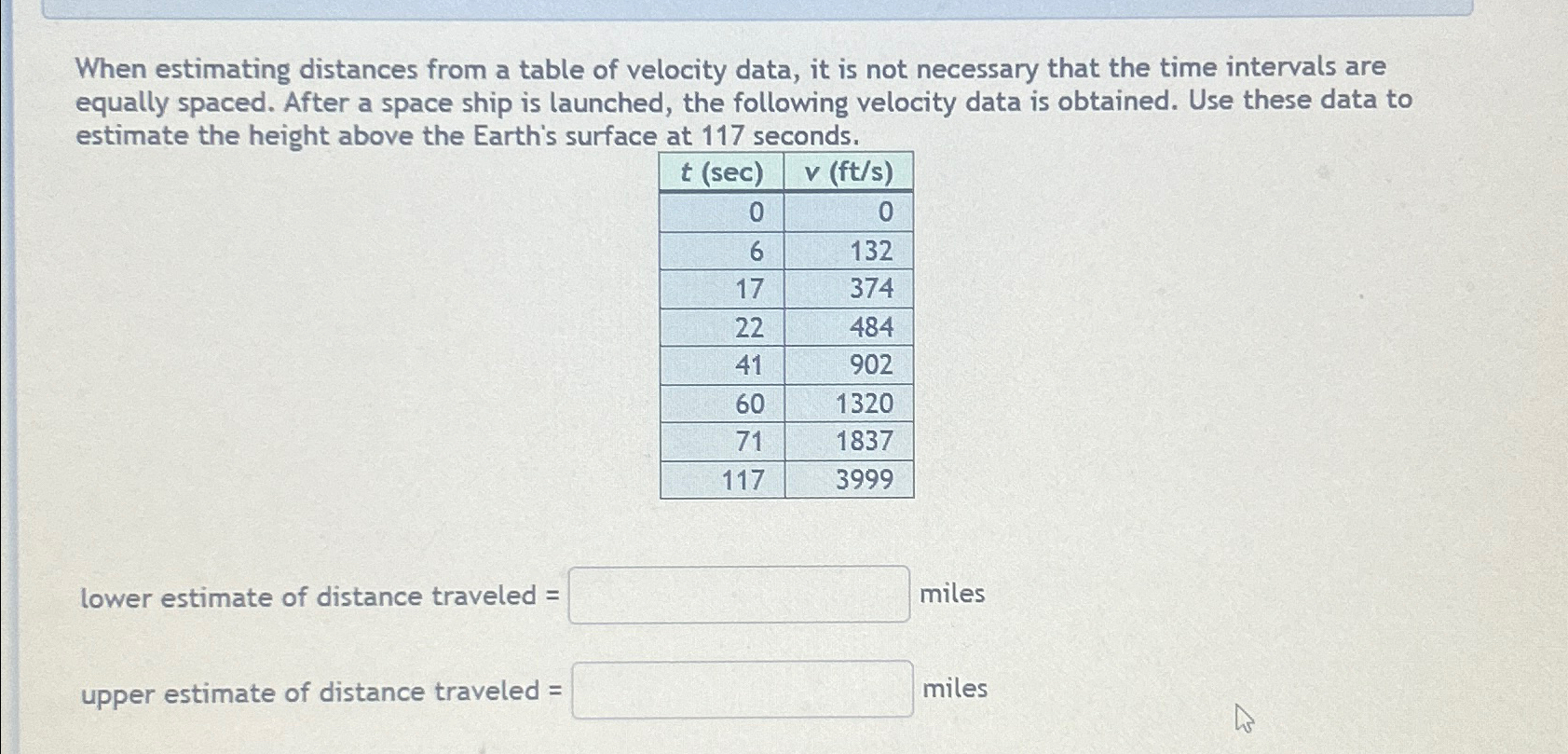 Solved When estimating distances from a table of velocity | Chegg.com