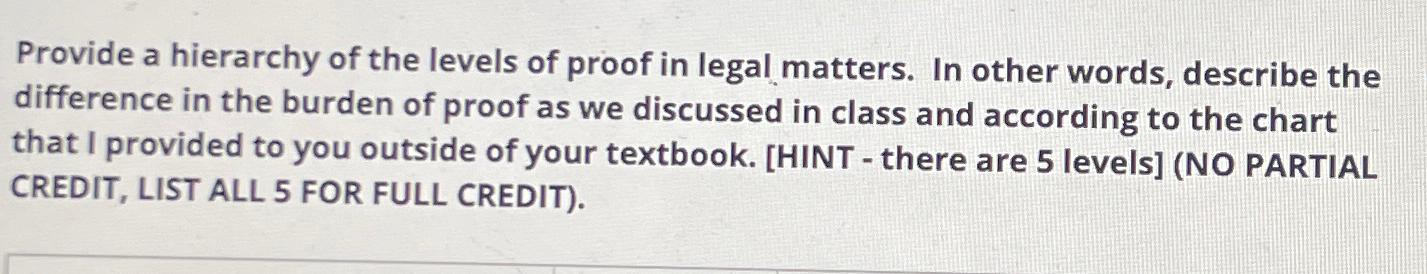 Solved Provide a hierarchy of the levels of proof in legal | Chegg.com