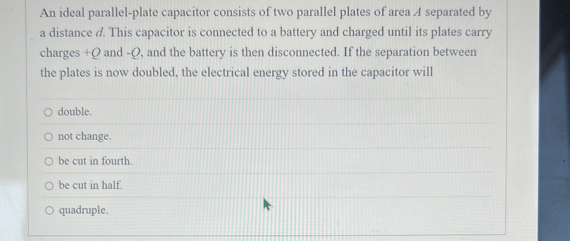 Solved An ideal parallel-plate capacitor consists of two | Chegg.com
