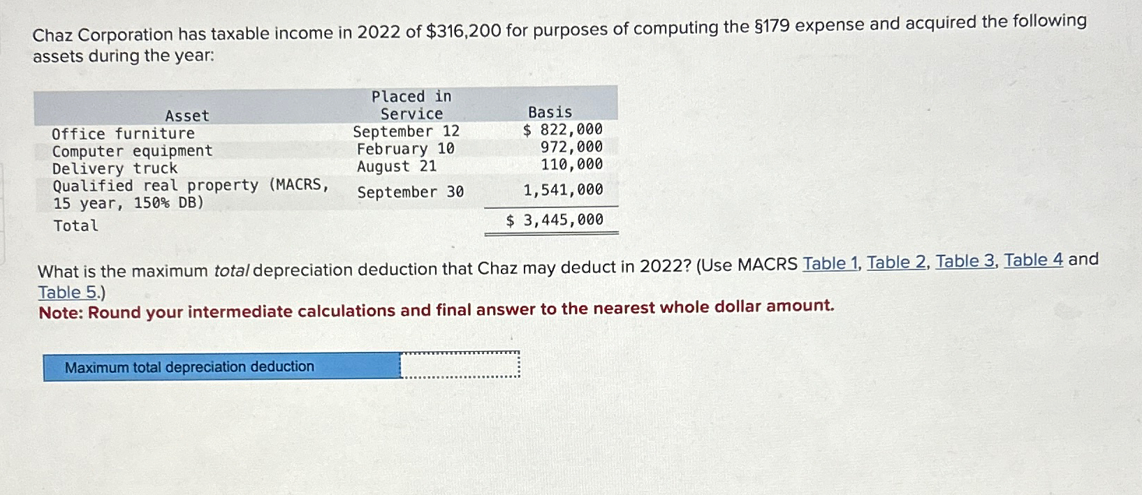 Solved Chaz Corporation has taxable income in 2022 ﻿of | Chegg.com