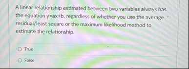 Solved A linear relationship estimated between two variables | Chegg.com