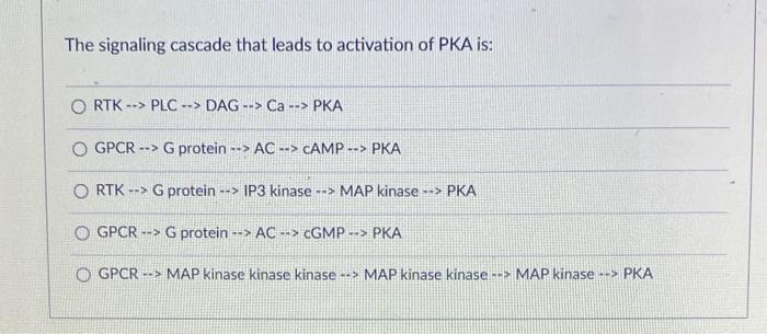 Solved The signaling cascade that leads to activation of PKA | Chegg.com