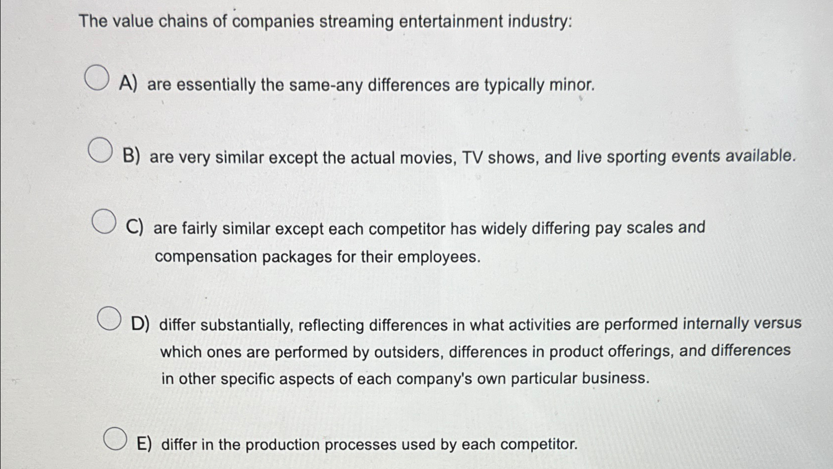 Solved The value chains of companies streaming entertainment | Chegg.com