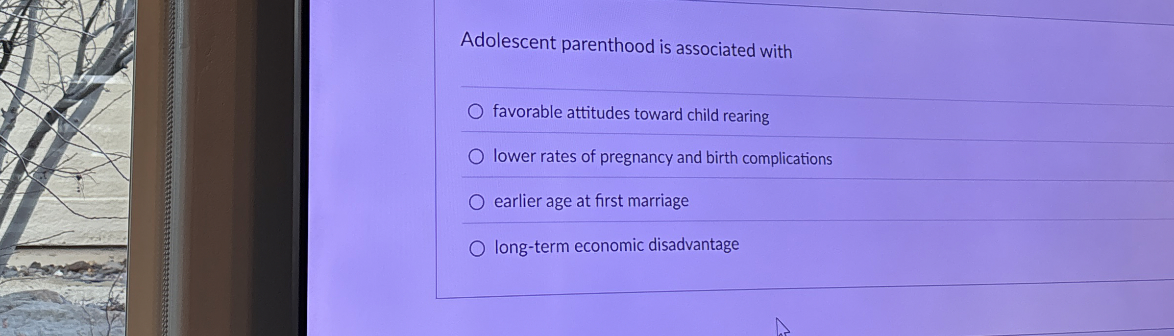 Solved Adolescent parenthood is associated withfavorable | Chegg.com