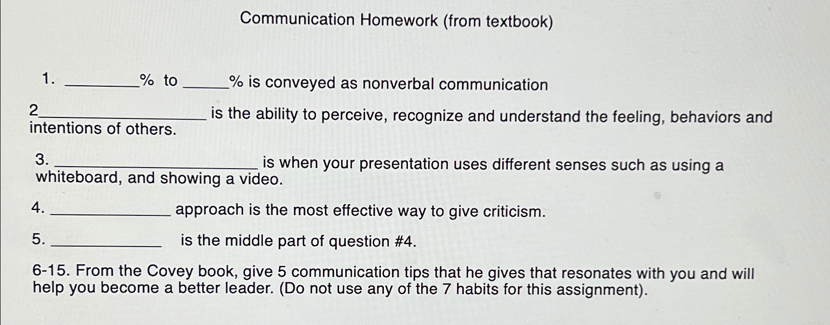 Communication Homework (from textbook)% ﻿to % ﻿is | Chegg.com