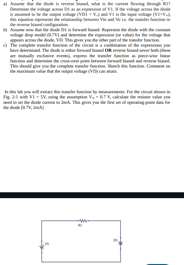 Solved a) ﻿Assume that the diode is reverse biased, what is | Chegg.com
