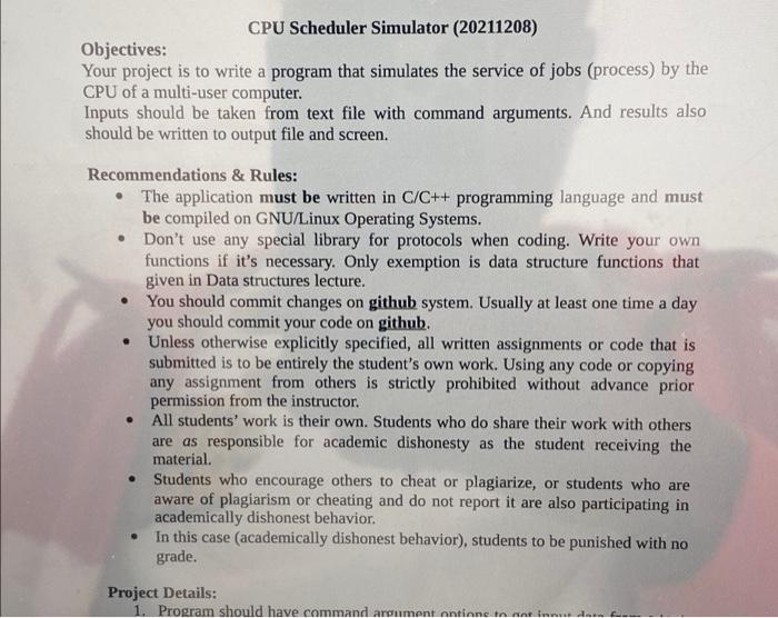 Solved CPU Scheduler Simulator (20211208) Objectives: Your | Chegg.com