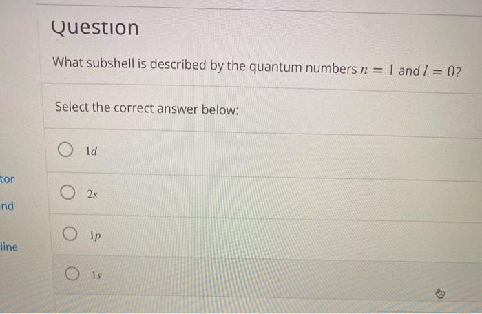 Solved What subshell is described by the quantum numbers n = | Chegg.com