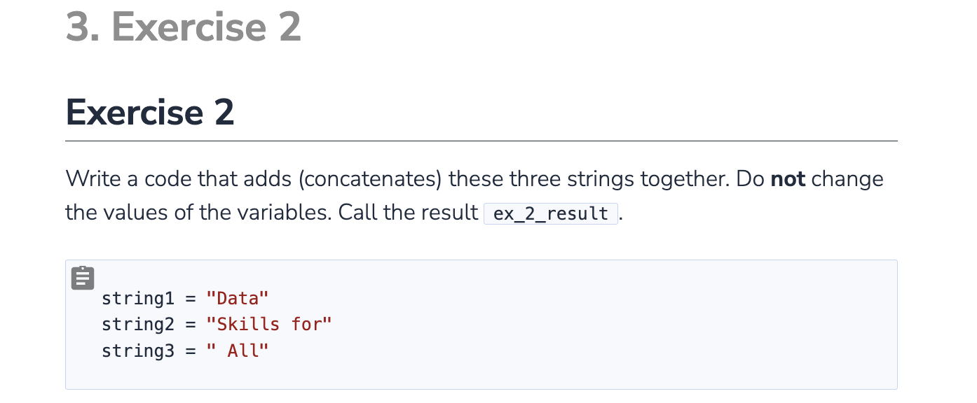 Solved Write a code that adds (concatenates) ﻿these three | Chegg.com