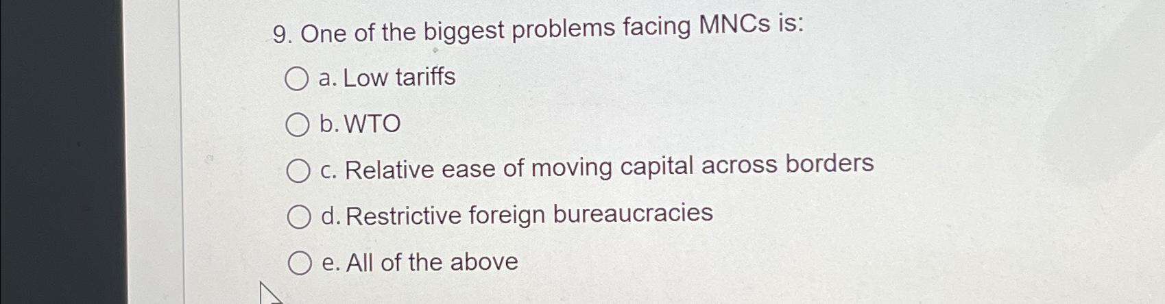 Solved One of the biggest problems facing MNCs is:a. ﻿Low | Chegg.com