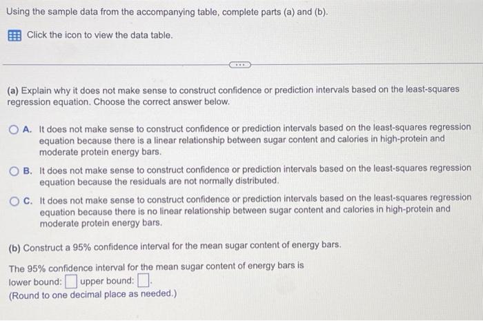 Solved Using the sample data from the accompanying table, | Chegg.com