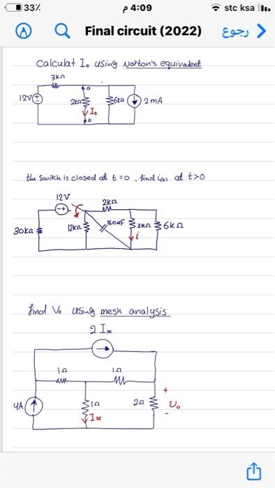 Solved find V0 using superpositionCalculat I. using norton's | Chegg.com