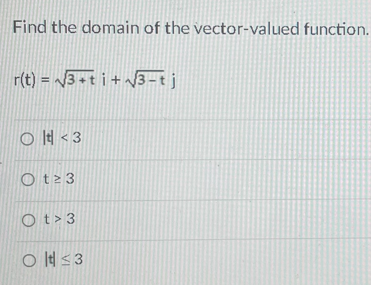 Solved Find the domain of the vector-valued | Chegg.com