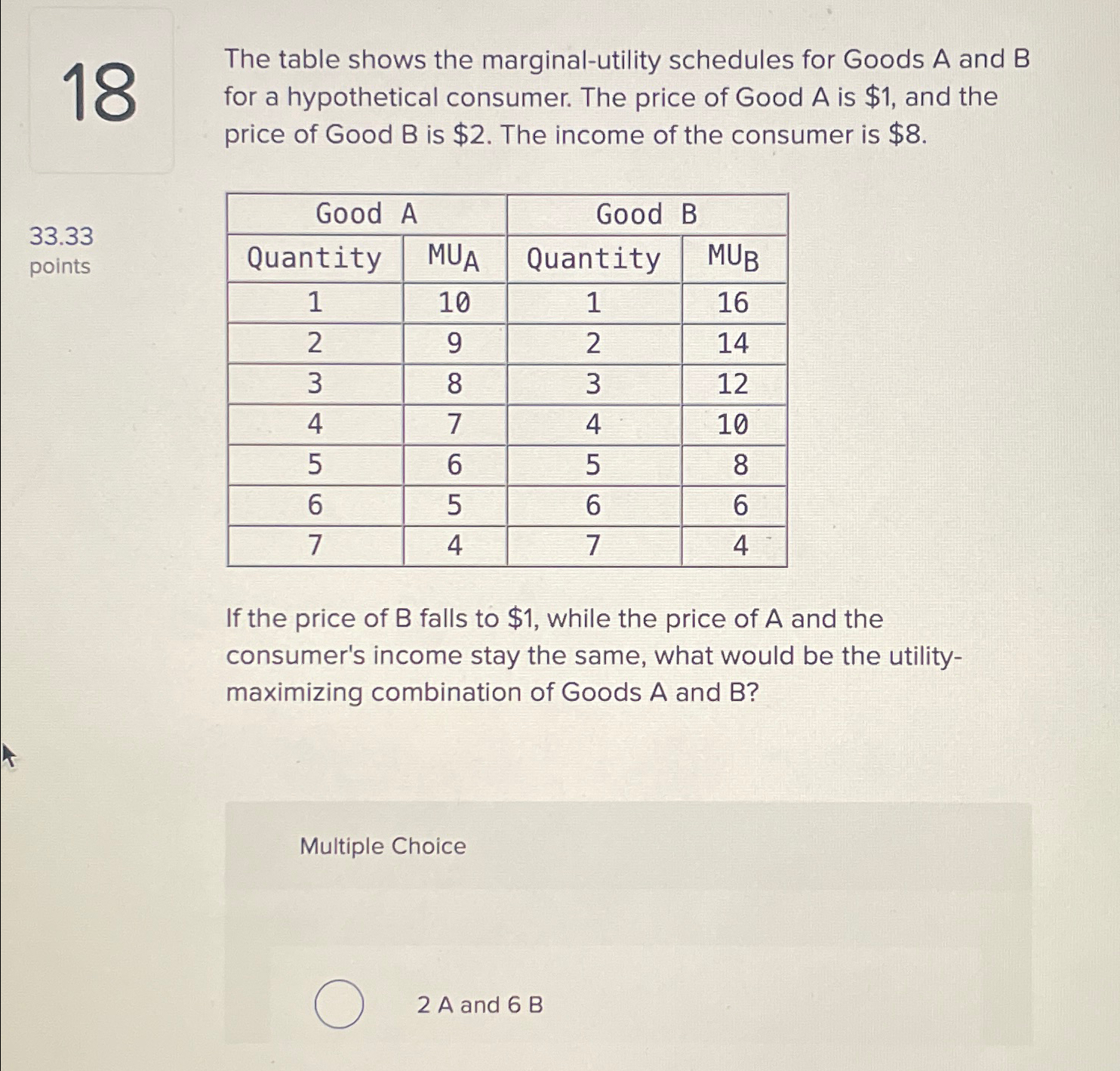 Solved 18The table shows the marginal-utility schedules for | Chegg.com