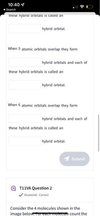Solved 10:40 Search Questions 1-3: Hybridization х | Chegg.com