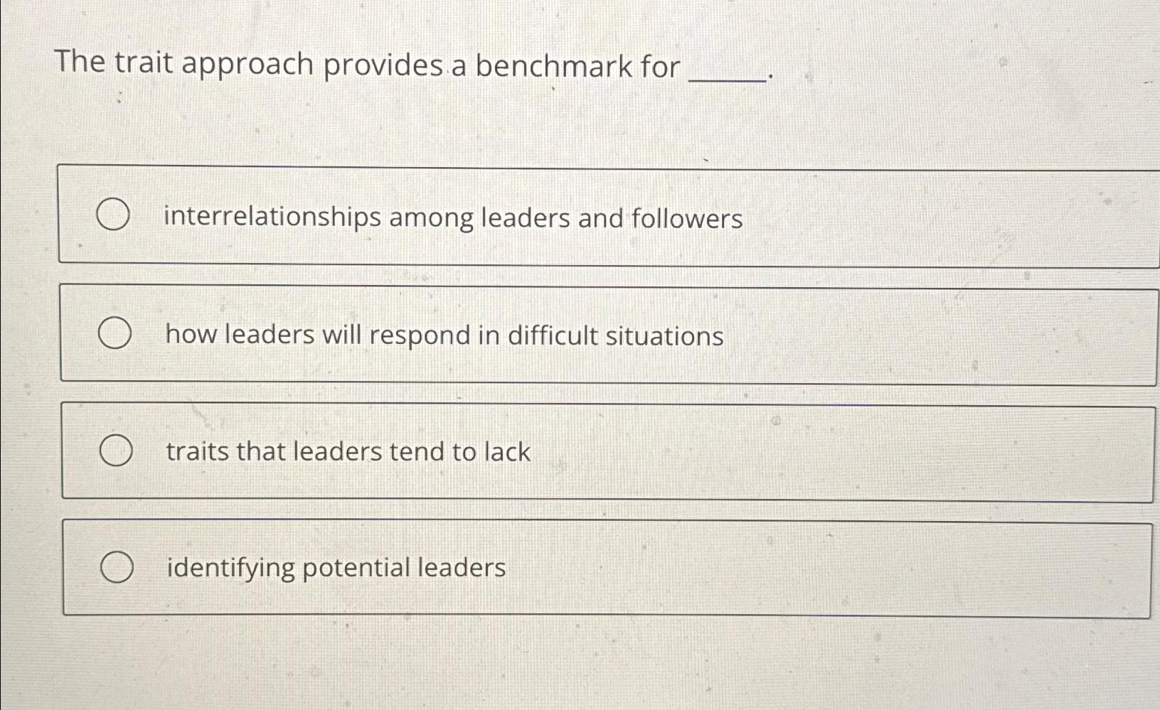 Solved The trait approach provides a benchmark | Chegg.com