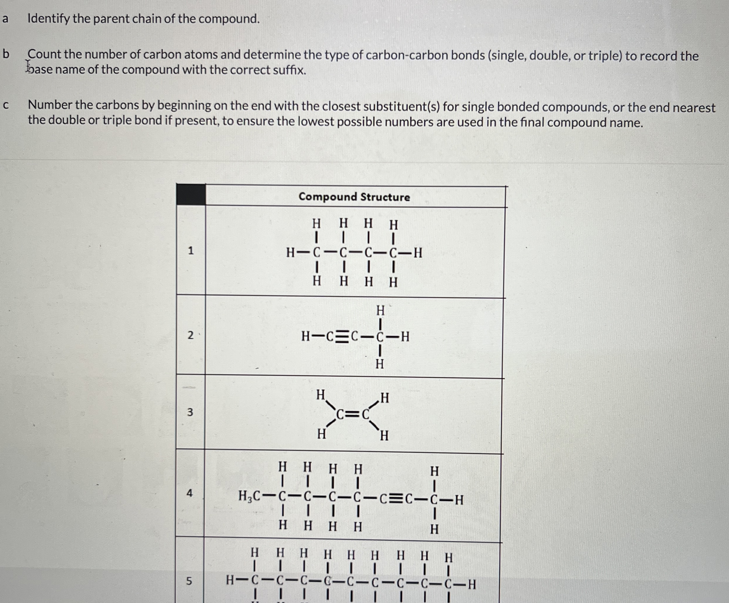 Solved a Identify the parent chain of the compound.b Count | Chegg.com