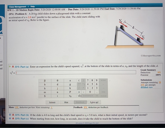 Solved Class Management Help HW 1-1D Motion Begin Date: | Chegg.com