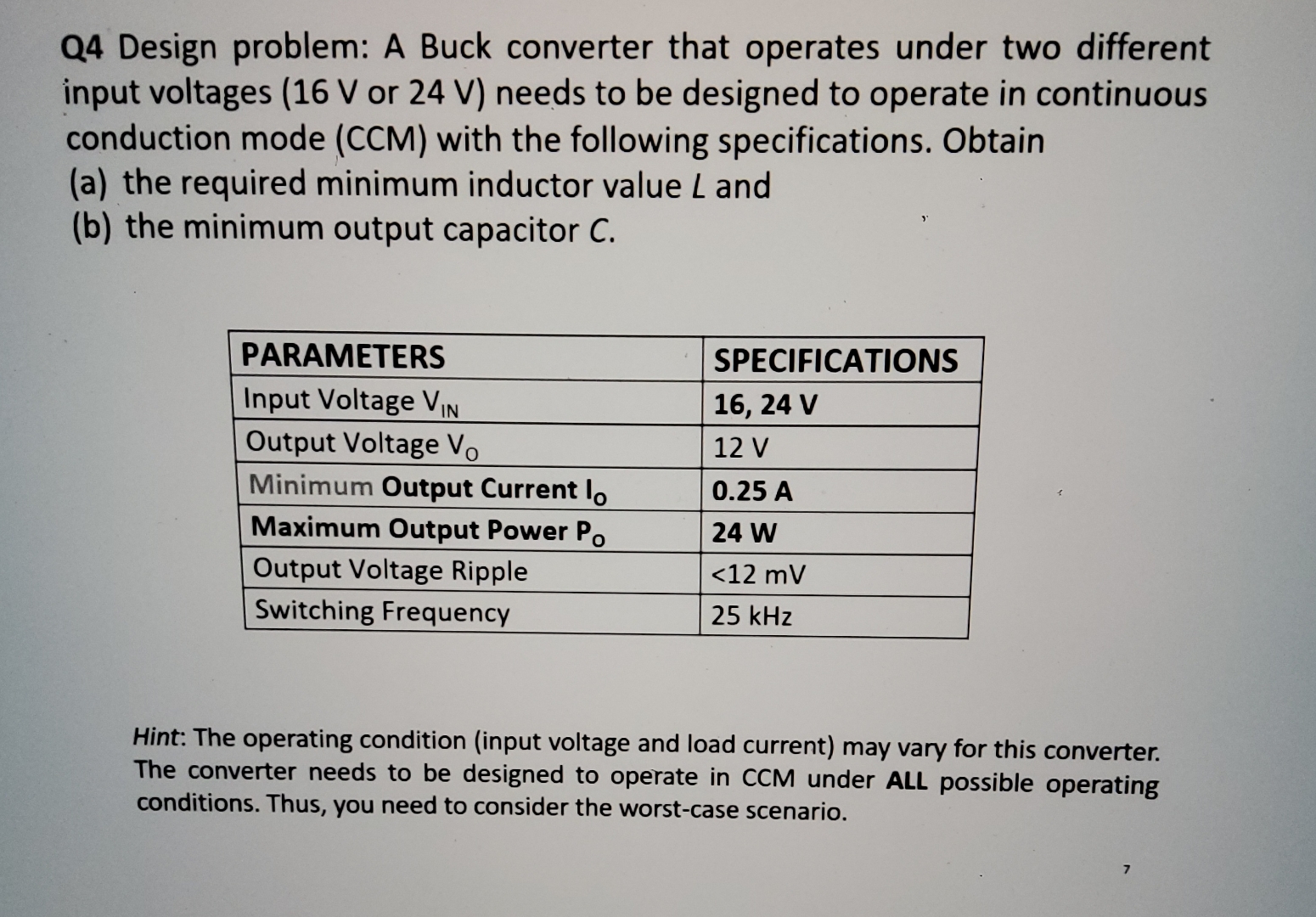 Solved Q4 ﻿Design problem: A Buck converter that operates | Chegg.com