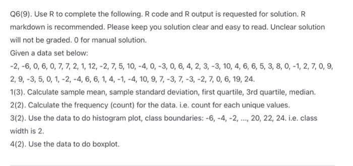 Solved Q6(9). Use R to complete the following. R code and R | Chegg.com