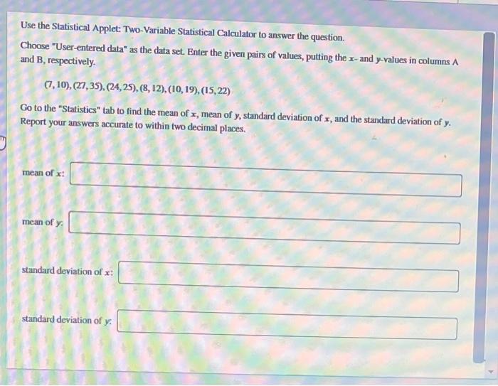 Solved Use the Statistical Applet: Two-Variable Statistical | Chegg.com