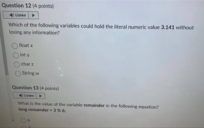 Solved Which of the following variables could hold the | Chegg.com