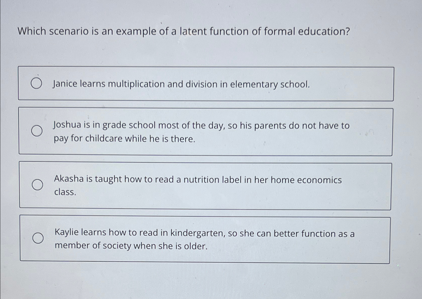 Solved Which scenario is an example of a latent function of | Chegg.com
