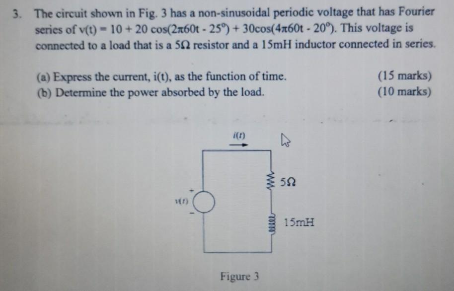 Solved 3. The circuit shown in Fig. 3 has a non-sinusoidal | Chegg.com