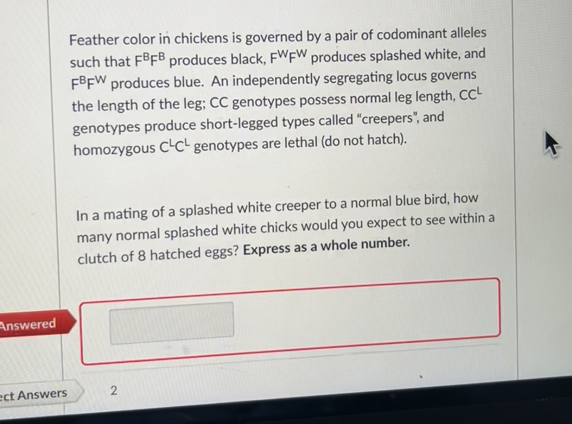 Solved Feather color in chickens is governed by a pair of | Chegg.com