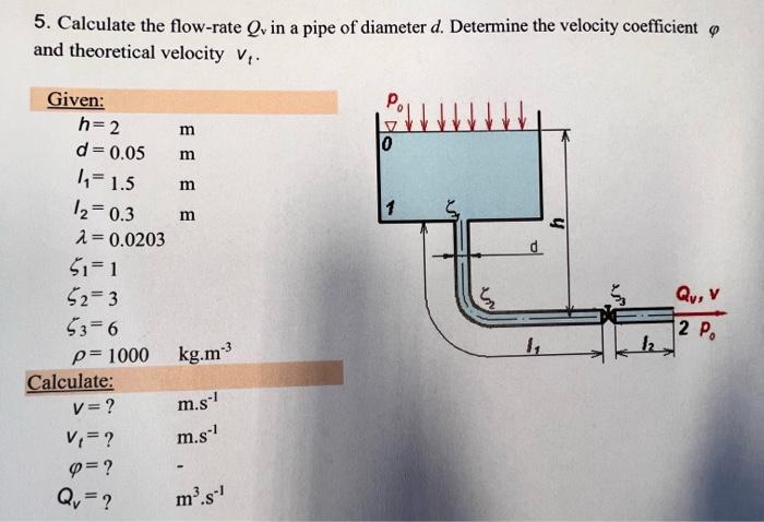 Solved 5. Calculate the flow-rate Qv in a pipe of diameter | Chegg.com