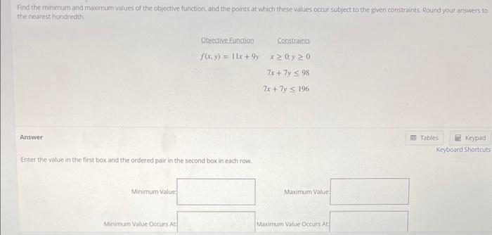Solved Find the minimum and maximum values of the objective | Chegg.com