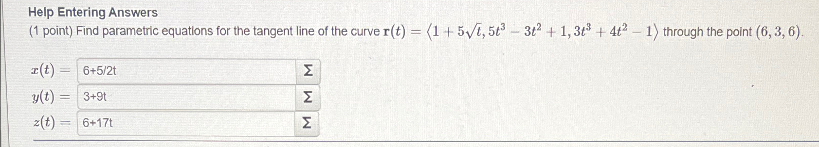 Solved Help Entering Answers(1 ﻿point) ﻿Find parametric | Chegg.com