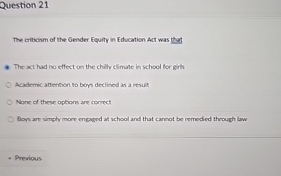 Solved Question 21The criticism of the Gender Equity in | Chegg.com