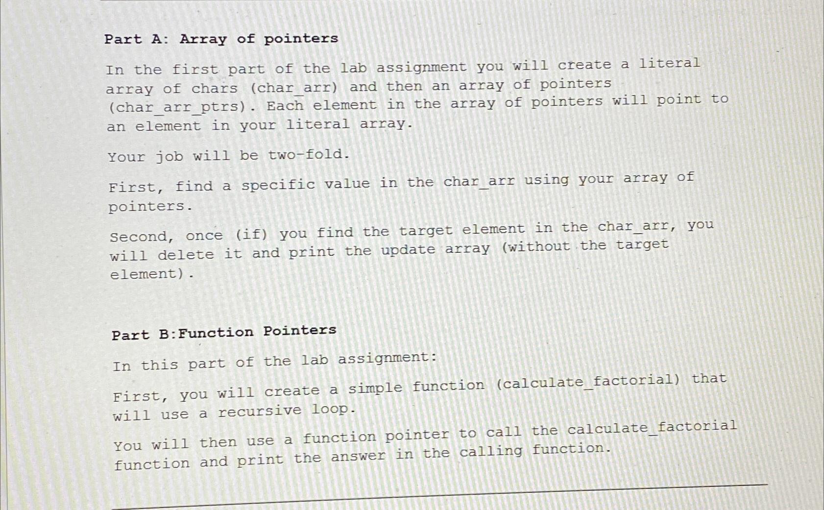 Solved Part A Array Of Pointersin The First Part Of The Lab