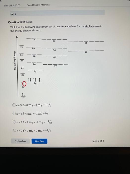 Solved Which of the following is a correct set of quantum | Chegg.com