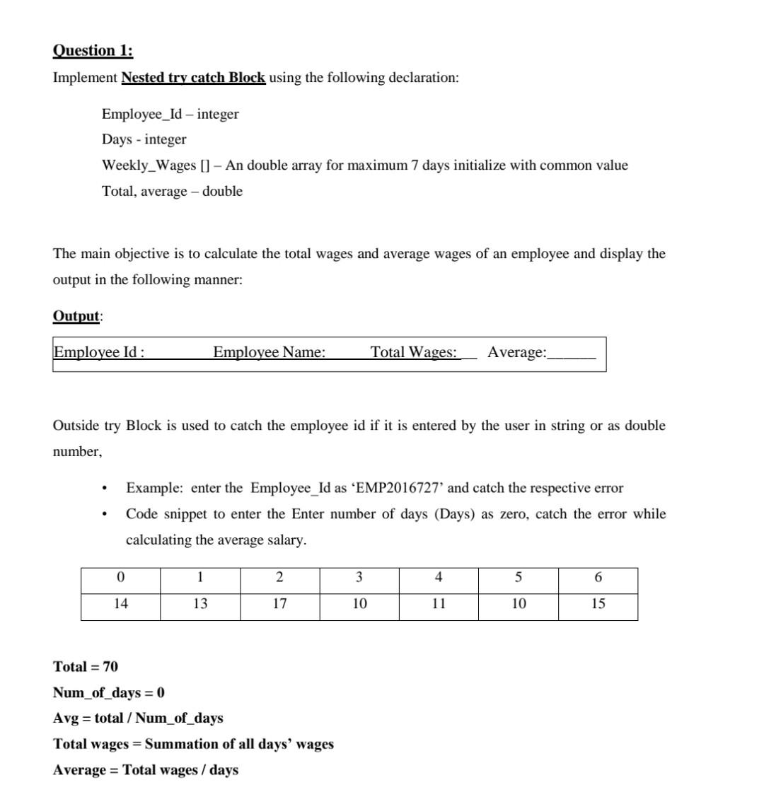 Solved Question 1: Implement Nested try catch Block using | Chegg.com Solved Question 1: Implement Nested try catch Block using | Chegg.com