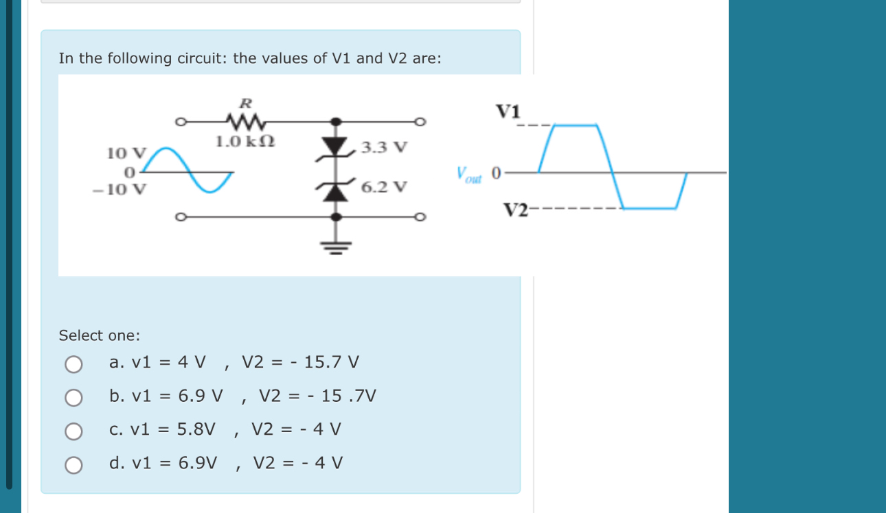 Solved In the following circuit: the values of V1 ﻿and V 2 | Chegg.com