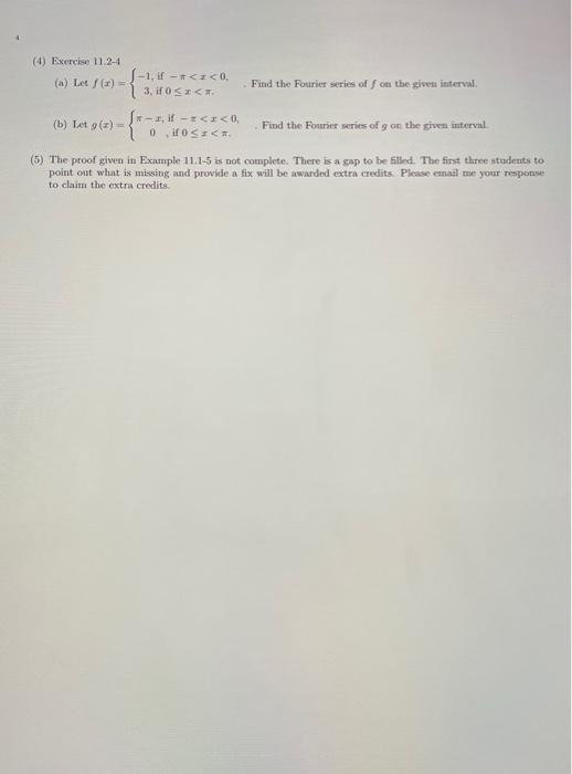 Solved (4) Exercise 11.2−4 (b) Let g(x)={π−x, if −π | Chegg.com
